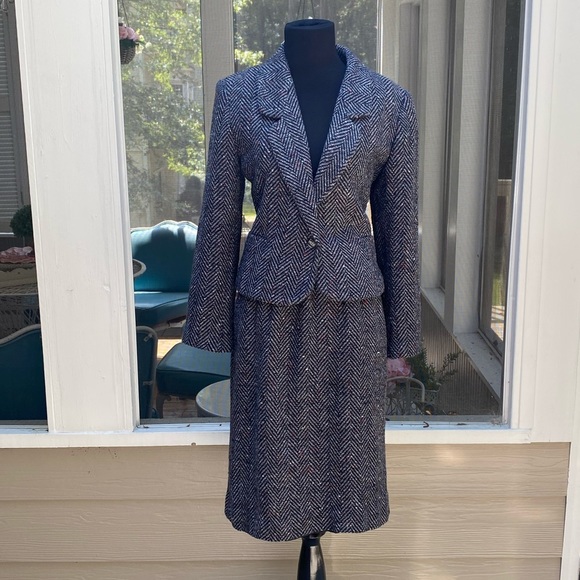 Vintage | Jackets & Coats | Vintage 7s 80s Chevron Wool Suit Blazer ...